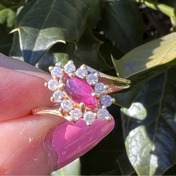 Jewelry | Vintage 14k Yellow Gold Red Navette Marquise Cut Genuine Ruby ...